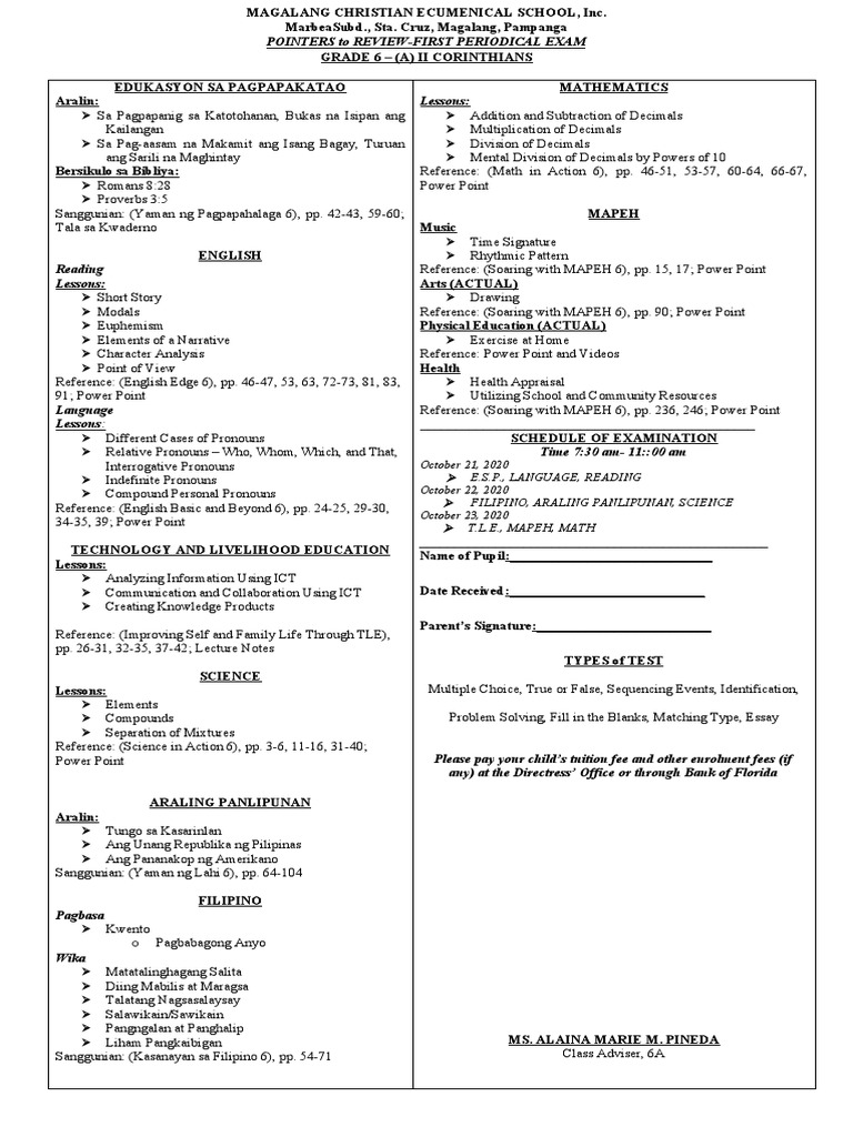 Grade 6a Pointers FP | PDF | Cognition
