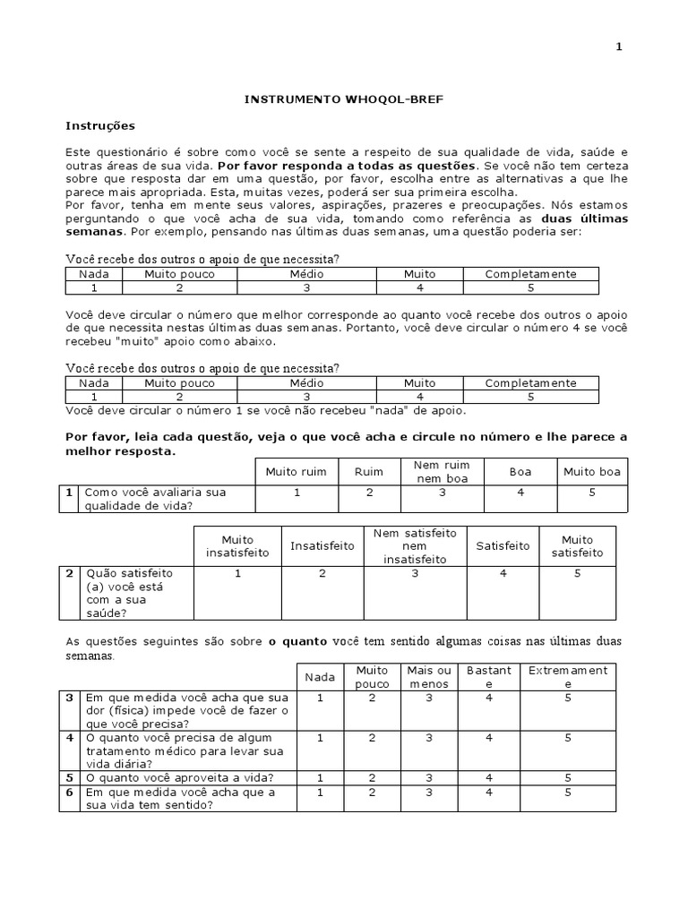 Questionário Whoqol-Bref | PDF | Vida | Psicologia