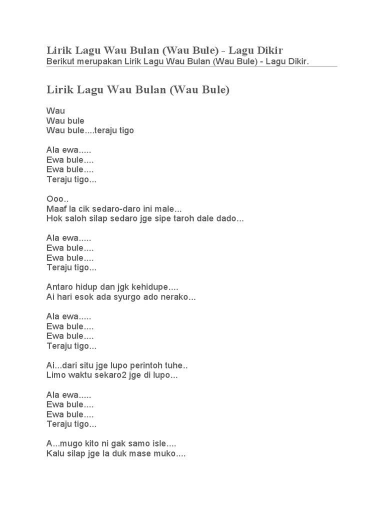 Lirik Lagu Wau Bulan | PDF
