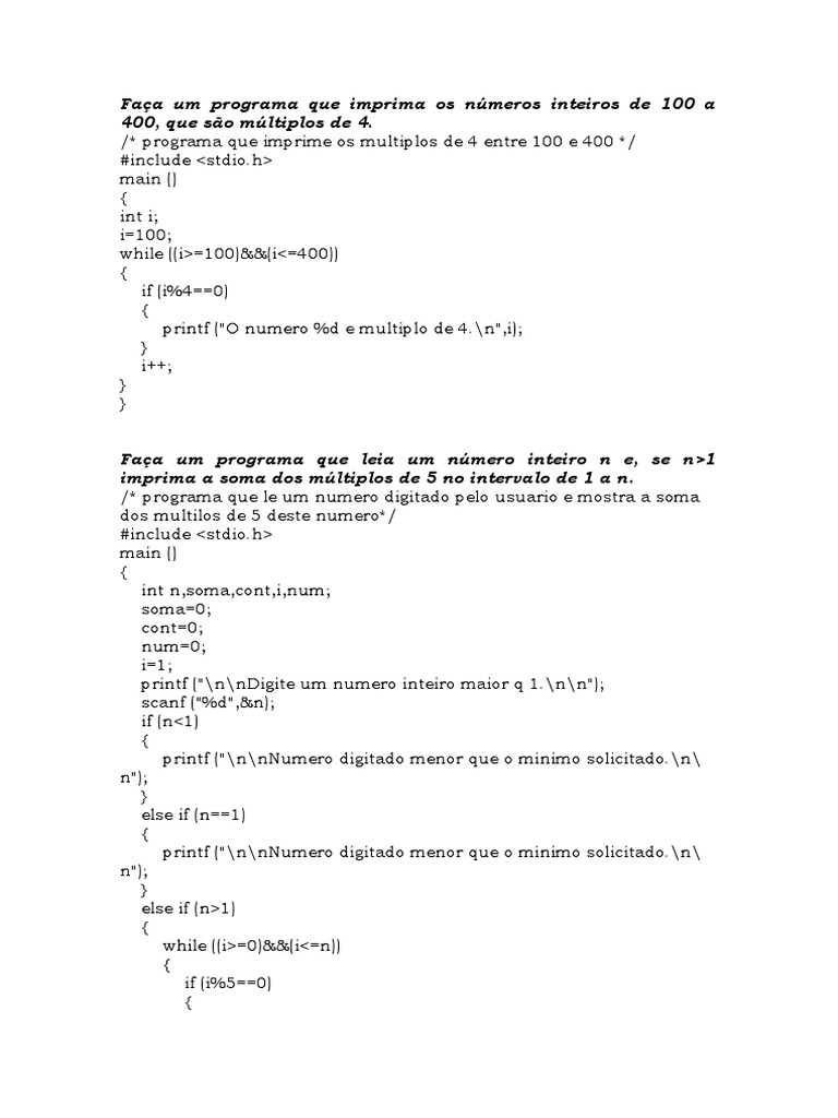 Exercícios de While | Download grátis PDF | Matemática | Aritmética