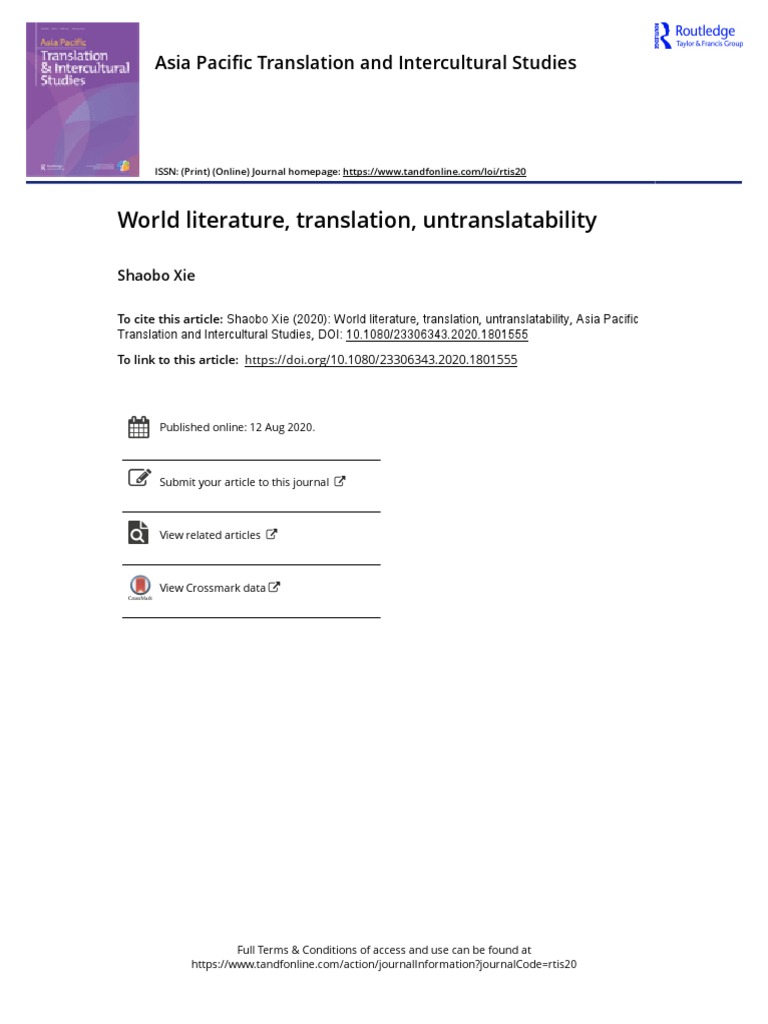 World Literature and Untranslatability Insights | PDF | Translations ...