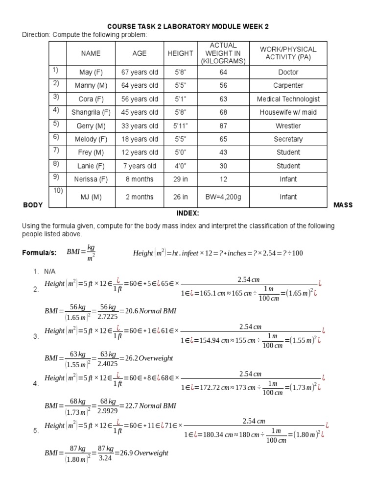 Lab Module Week 2 (Diet Computation) | PDF | Body Mass Index | Nutrition