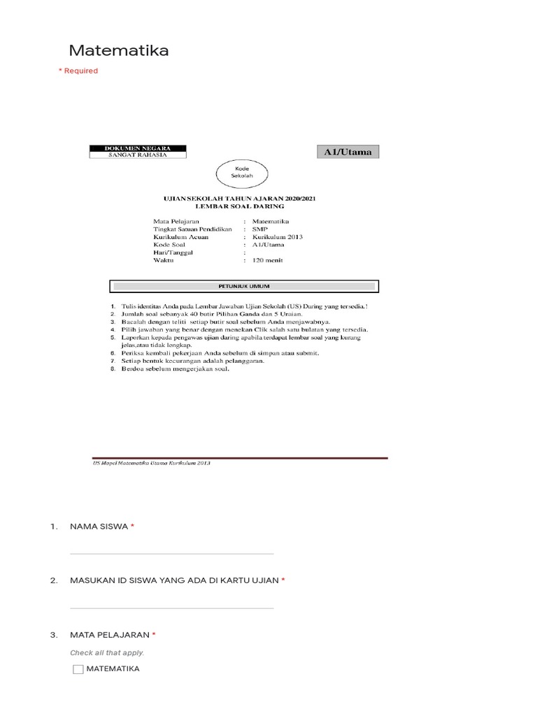 Soal Matematika untuk Google Form | PDF