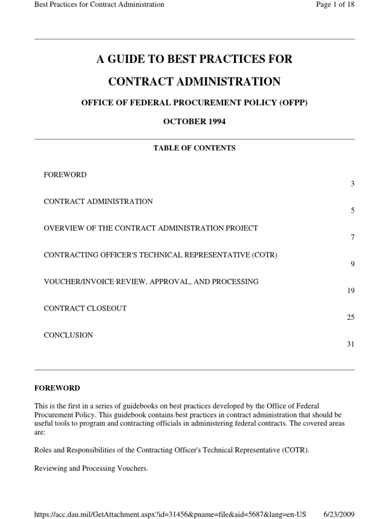 Best Practices Contract Administration Ofpp | PDF | Quality Assurance ...