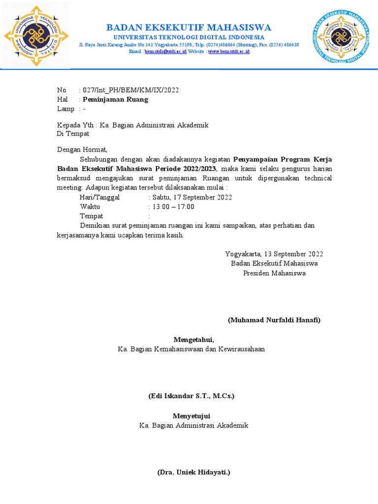 Surat Peminjaman Ruangan | PDF