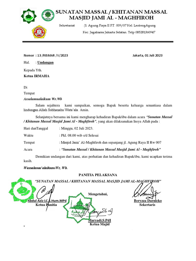 Contoh Undangan Rapat Masjid | PDF