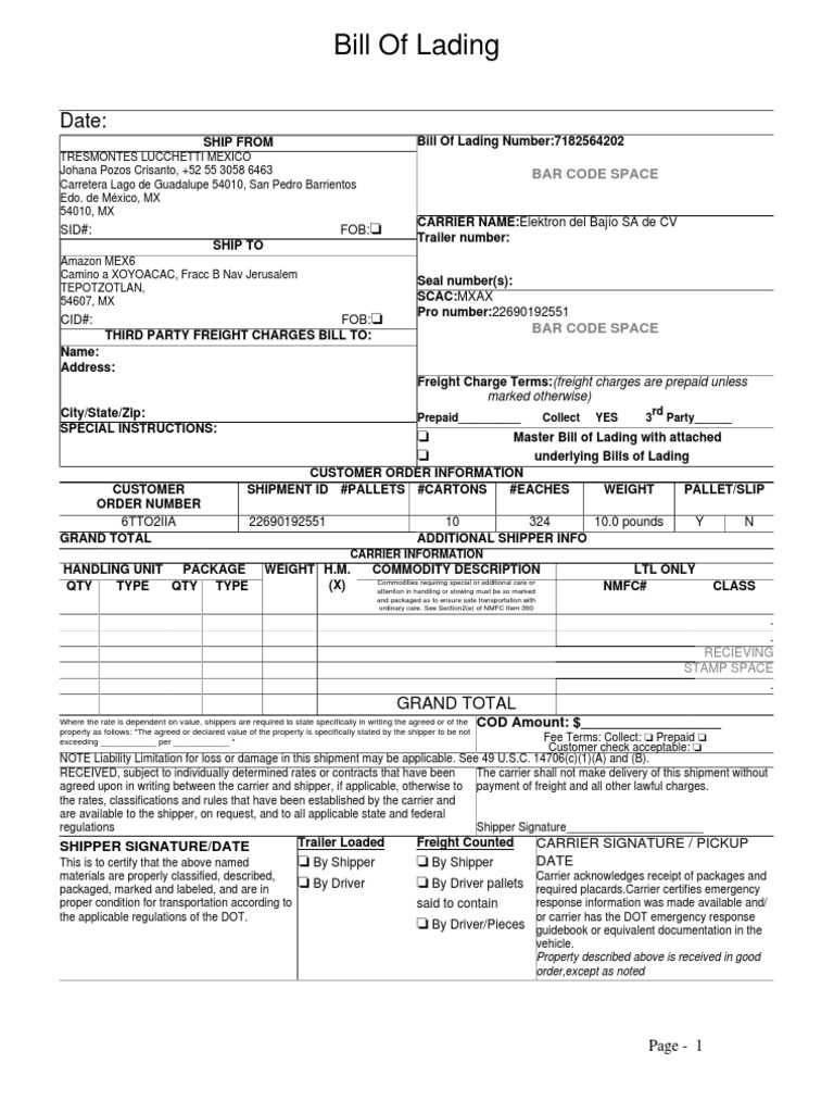 Bill of Lading: Date | PDF | Cargo | Freight Transport