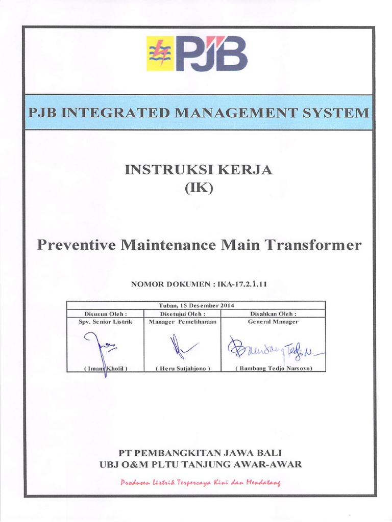 Ika-17.2.1.11 (Ika-Preventive Maintenance Main Transformer-Listrik-Pemeliharaan-Ujta) | PDF