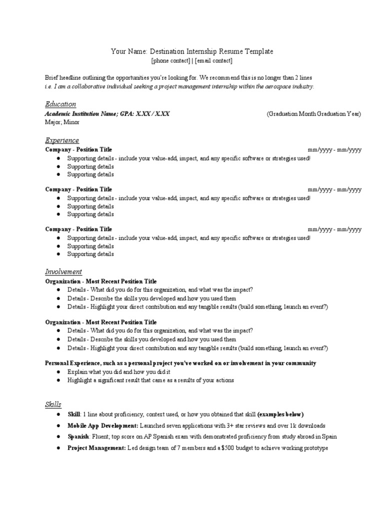 Internship Resume Template Guide | PDF | Computing