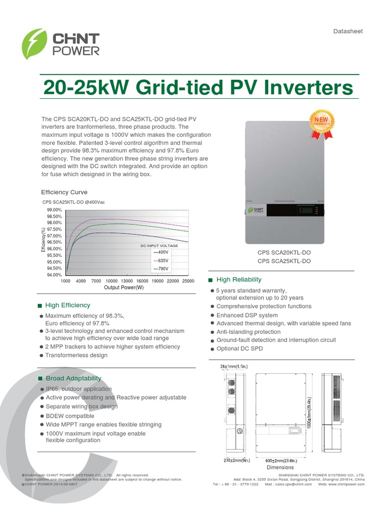 CHINT - Inverter - Datasheet-CPS-SCA20-25KTL | PDF | Power Inverter ...