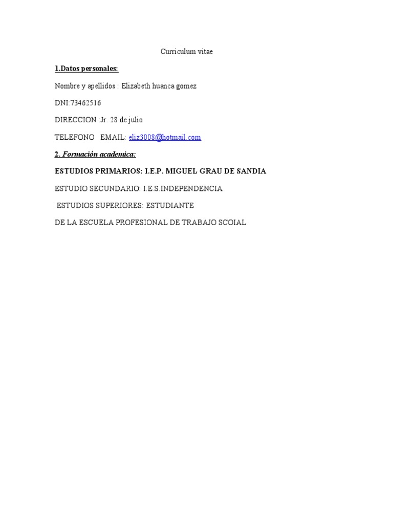 Curriculum Vitae ELIZABETH | PDF