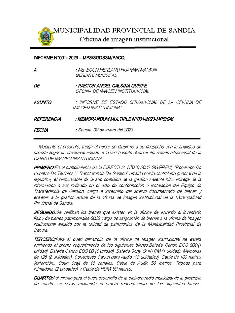 Informe Situacional Oficina Imagen Institucional | PDF | Tecnología de información y comunicaciones