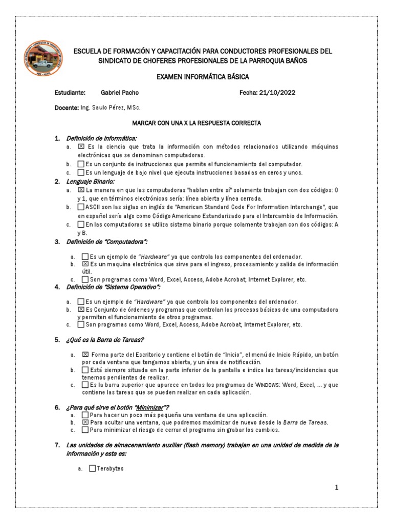 Examen de Informática Básica 2022 | PDF | Ventana (informática) | Informática