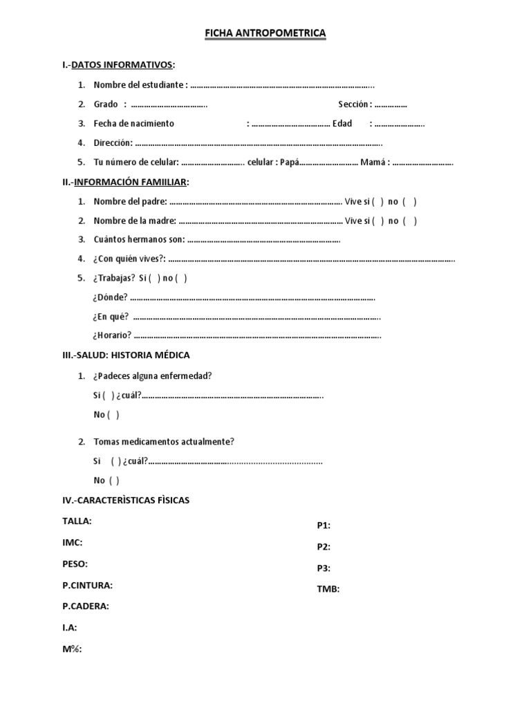 FICHA ANTROPOMETRICA (1) | PDF