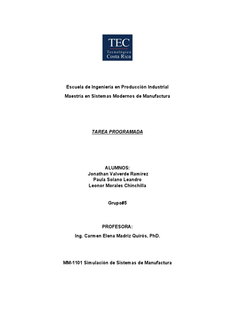 Tarea Programada 1 - Grupo 5 | Descargar gratis PDF | Simulación | Cuidado de la salud