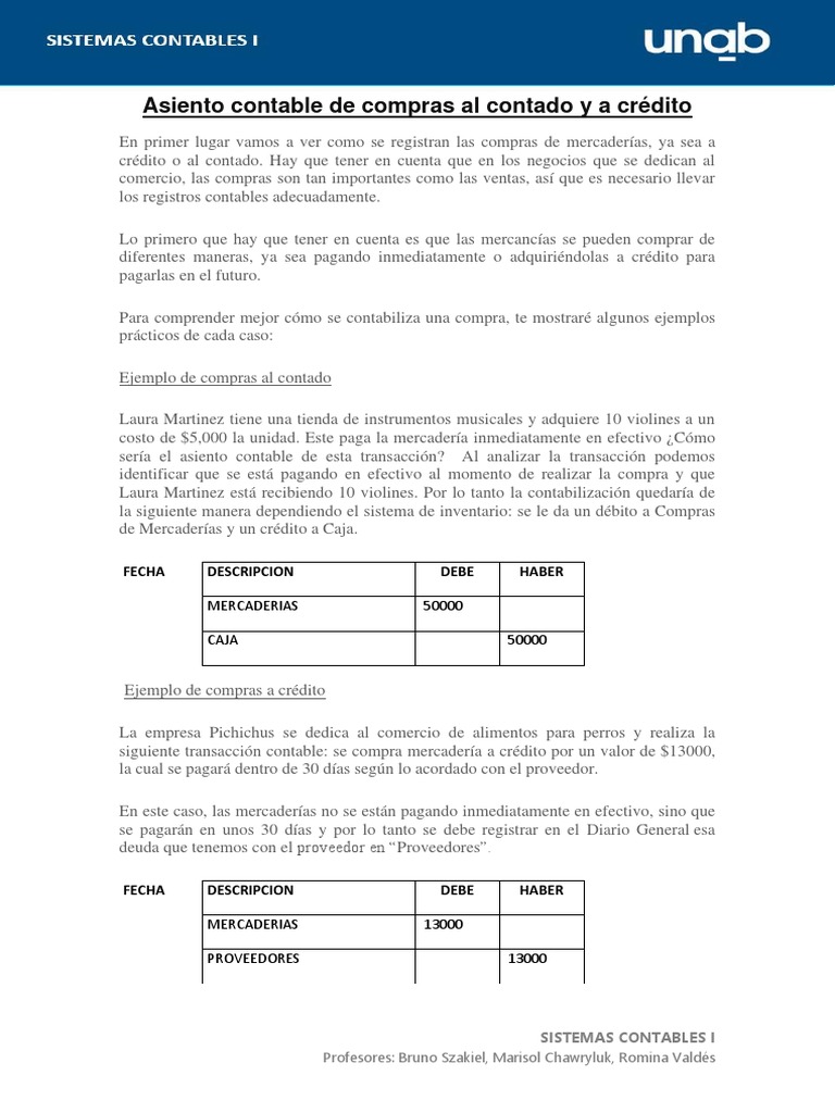 1-Asiento Contable Compras y Ventas Al Contado y A Crédito | PDF | Contabilidad | Tarjeta de crédito