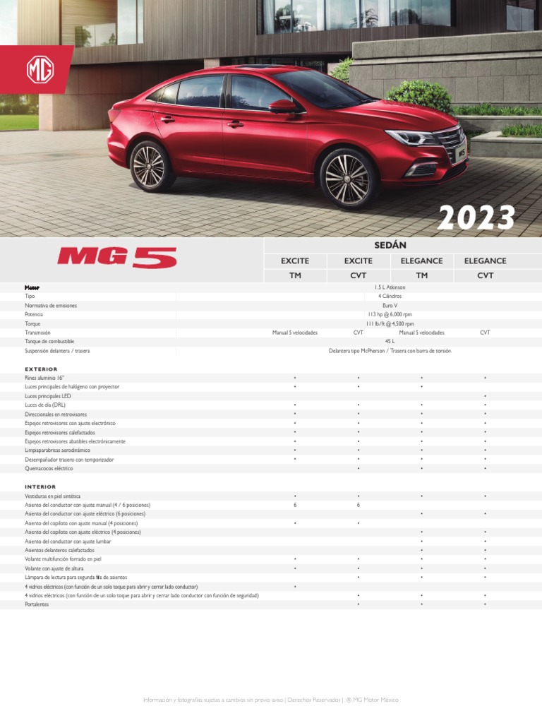 Mg Mg5 Ficha Tecnica | PDF | Vehículo de motor | Transporte privado
