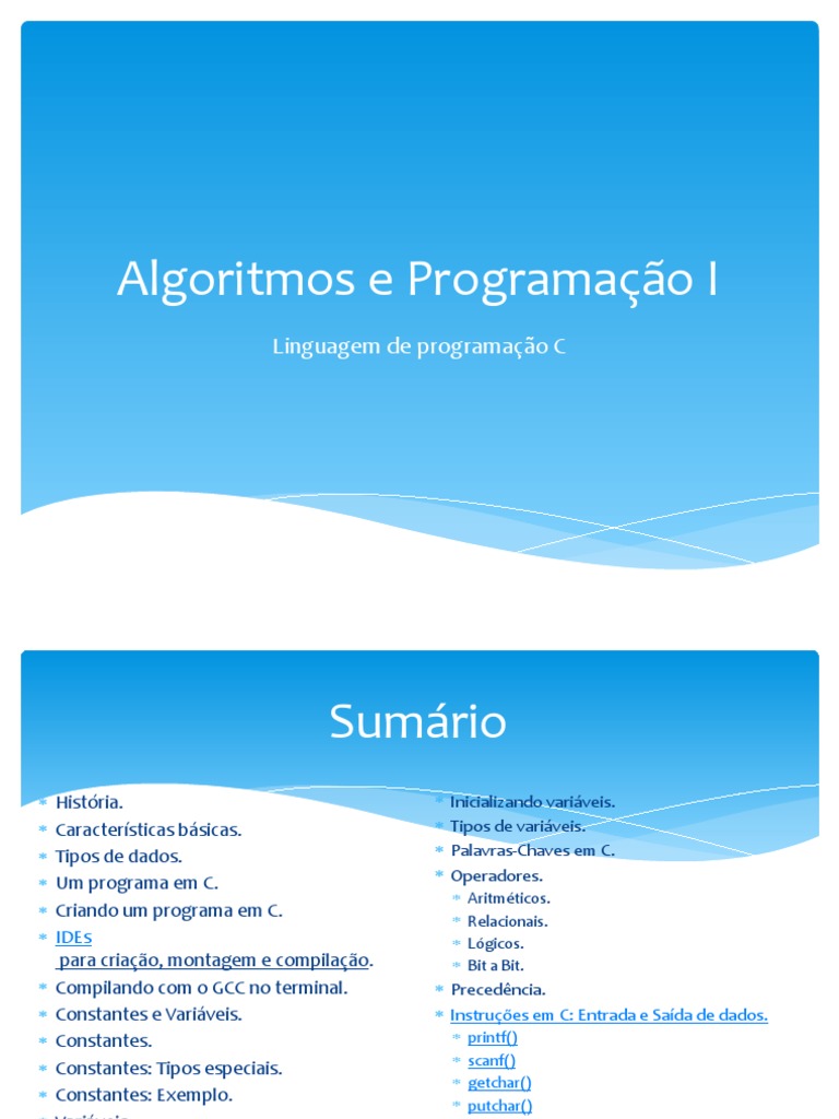 Introdução à Linguagem C e Variáveis | PDF | C (linguagem de ...