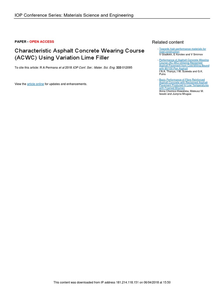 Characteristic Asphalt Concrete Wearing Course ACW | PDF | Concrete ...