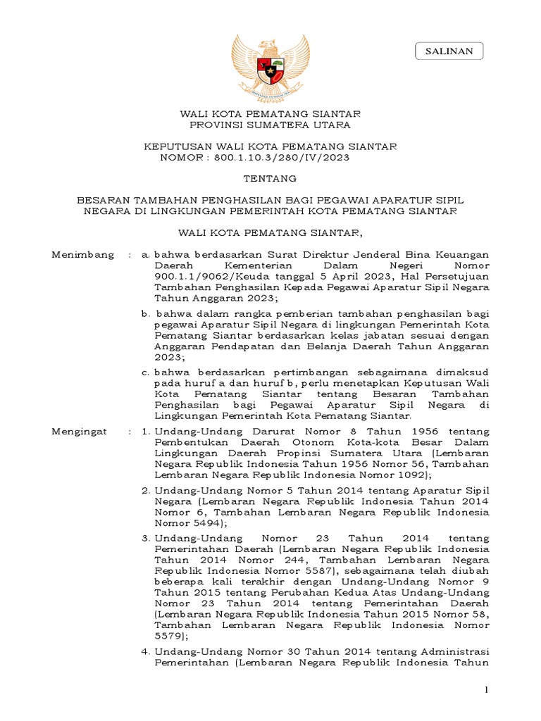 Salinan SK Besaran TPP 2023 | PDF