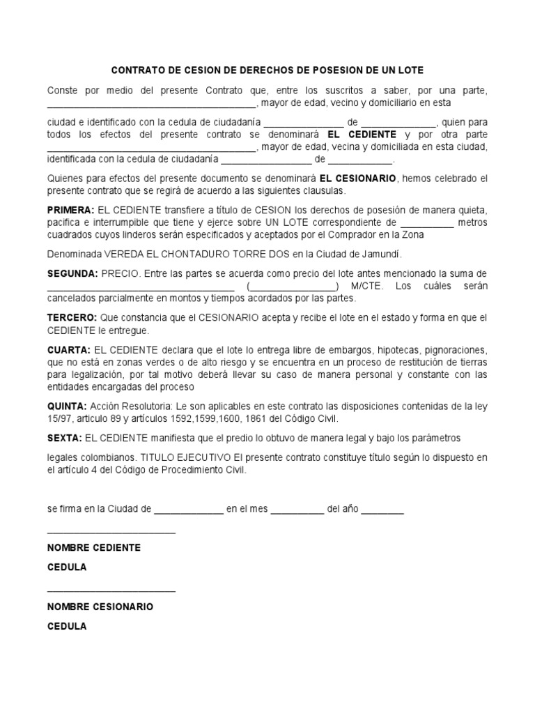 Contrato de Cesion de Derechos de Posesion de Un Lote | PDF | Derecho