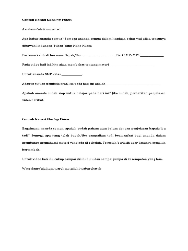 Contoh Narasi Opening Dan Closing Video | PDF