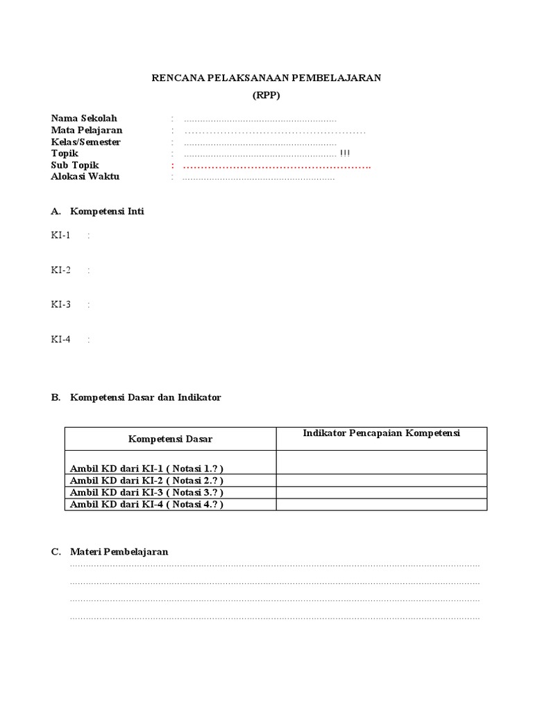 Format RPP - Permendikbud.103 TANPA - Model | PDF