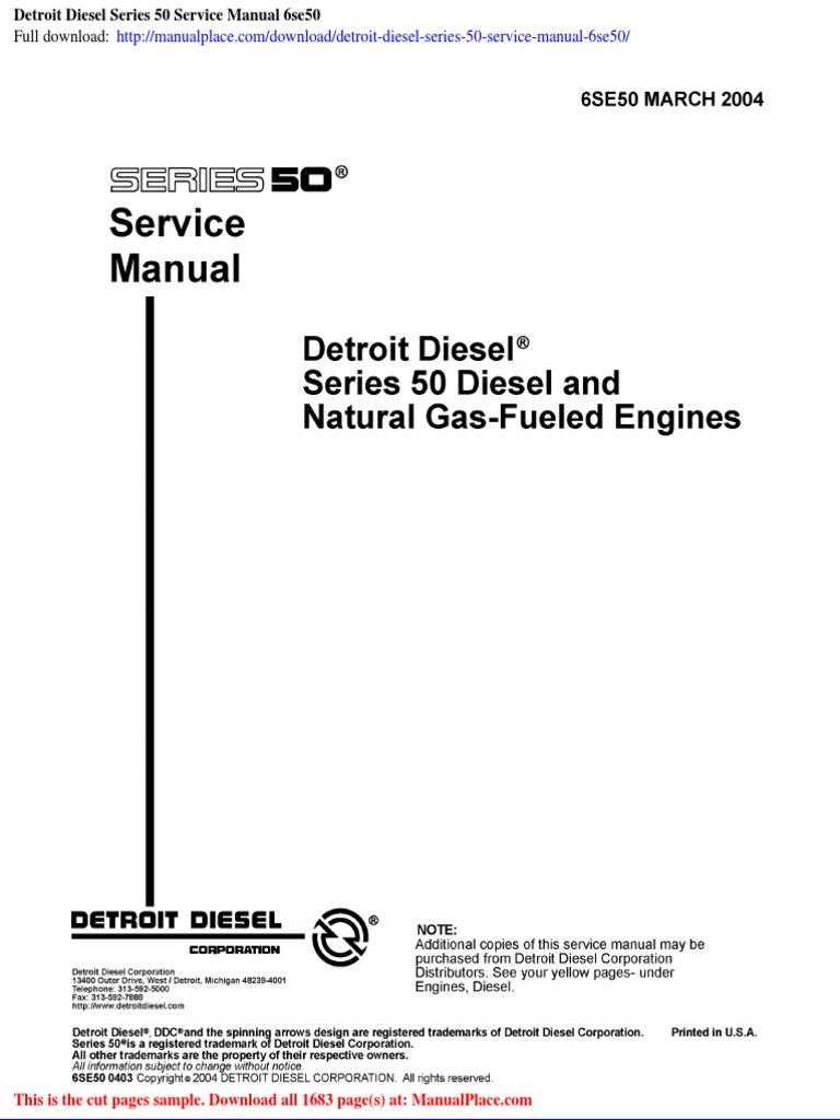 Detroit Diesel Series 50 Service Manual 6se50 | PDF | Diesel Engine ...