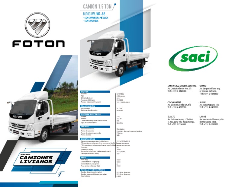 Especificaciones del Camión de 1.5 Toneladas | PDF | Camión | Vehículos
