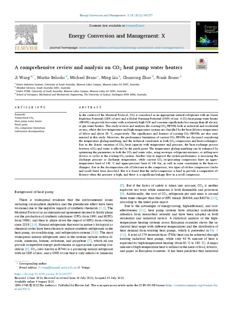 A Comprehensive Review and Analysis On CO2 Heat Pump Water Heaters | PDF | Heat Pump | Water Heating