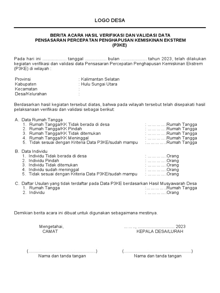 Contoh Berita Acara Verivali Data P3KE - Fix | PDF