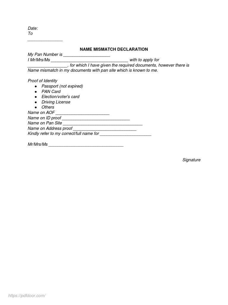 Name Mismatch Declaration Pdf