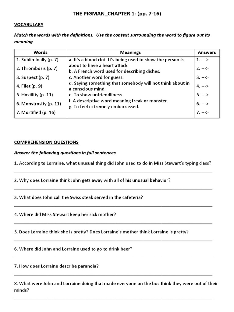 The Pigman - Chapter 2 (Pp. 7-16) | PDF | Cognition | Cognitive Science