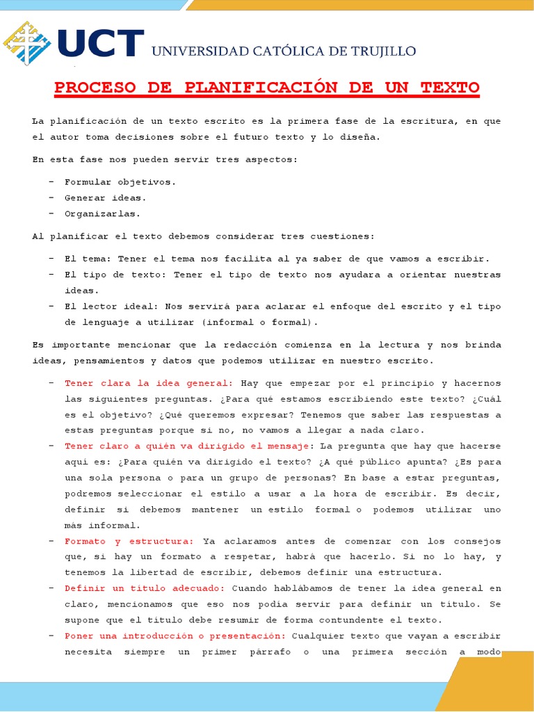 PROCESO DE PLANIFICACIÓN DE UN TEXTO Gramática | PDF | Planificación ...