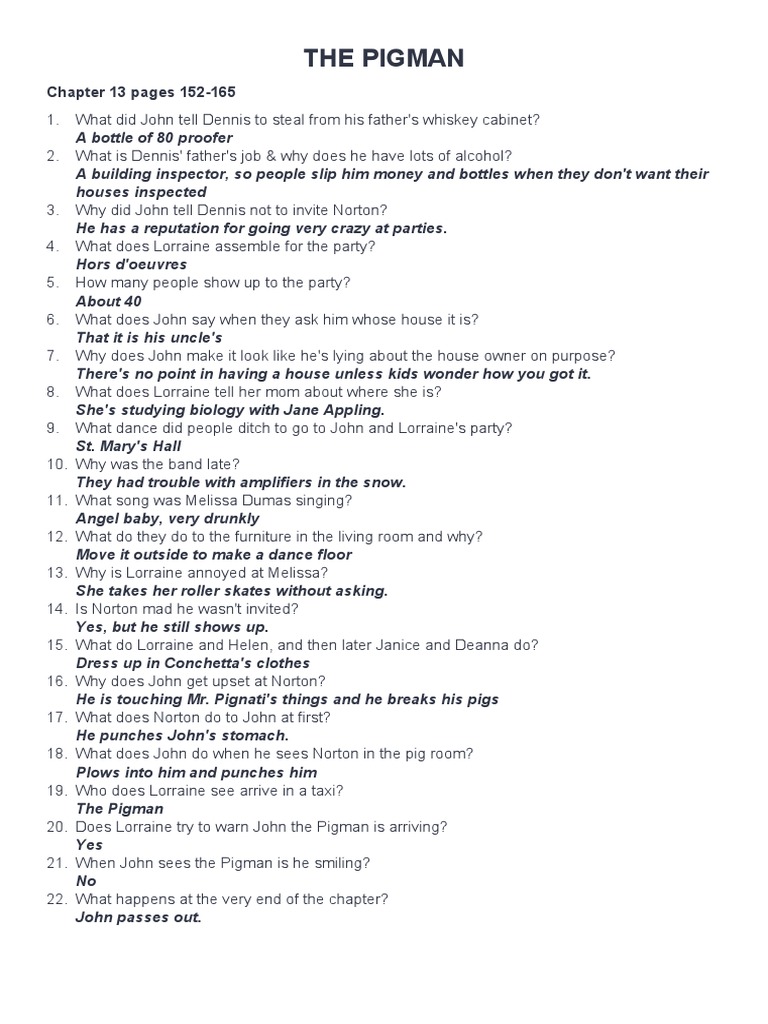 The Pigman - Chapter 13 - pp.152-165 | PDF | Cooking, Food & Wine ...