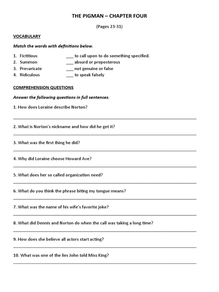 The Pigman - Chapter 4 (Pp. 23-31) | PDF