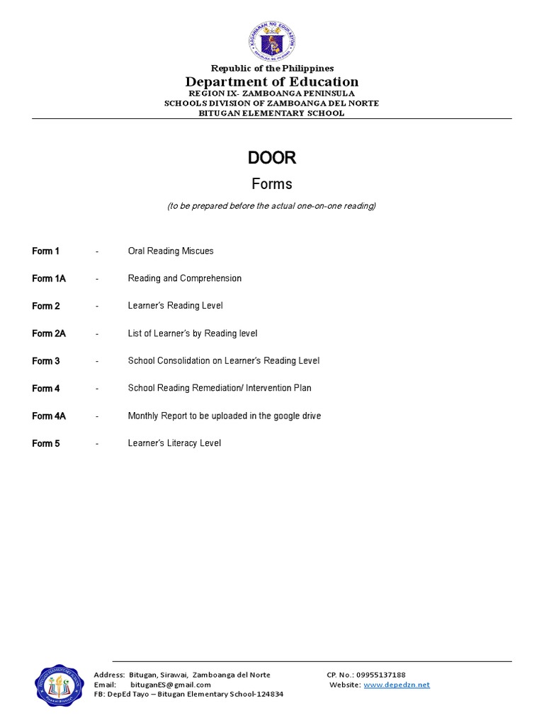 DOOR Forms For Teachers | PDF | Reading Comprehension | Reading (Process)