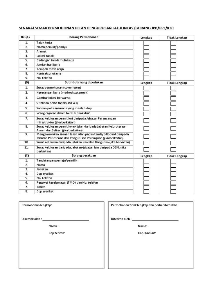 Borang JKPB PPL k30 Checklist 1 | PDF