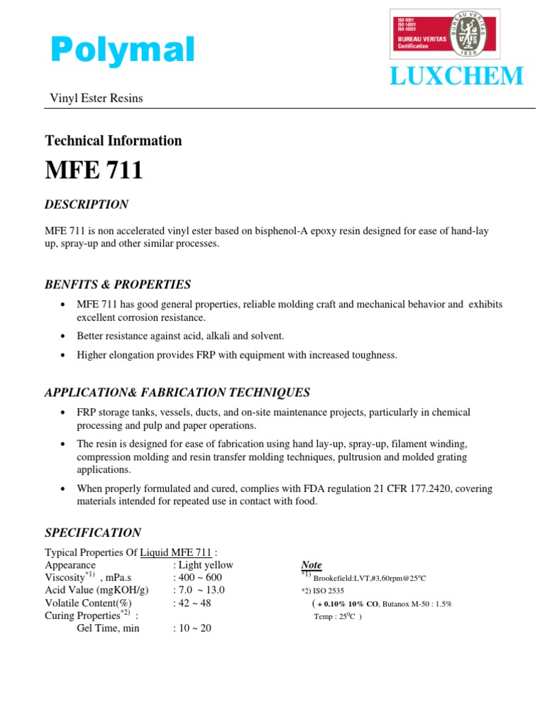 TDS Mfe 711 (New) | PDF | Fibre Reinforced Plastic | Fiberglass
