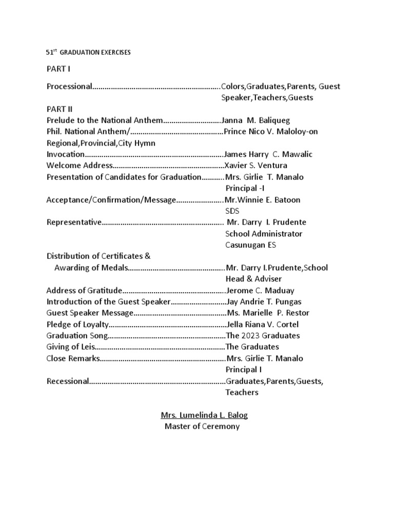 51st GRADUATION EXERCISES Program | PDF