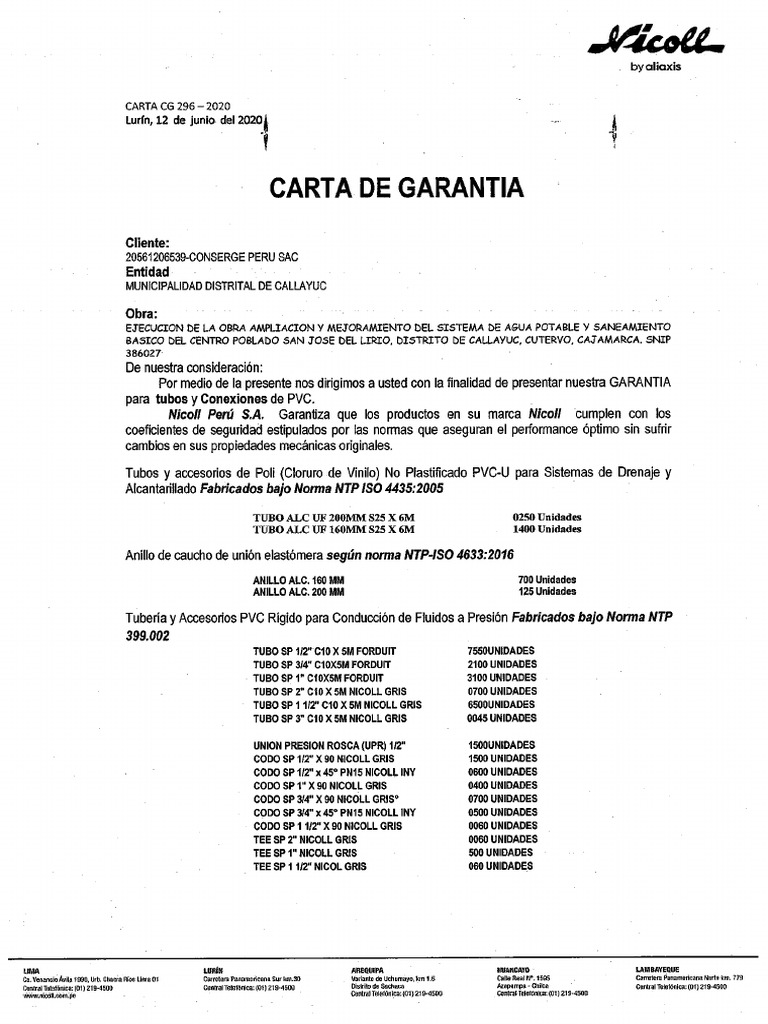 Certificado Calidad Tuberia y Acc - Nicoll | PDF