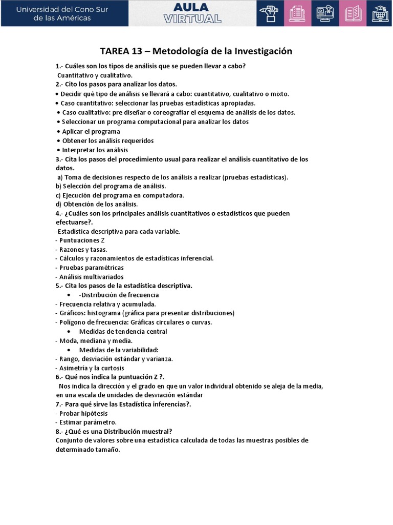 TAREA 13 - Metodología de La Investigación1 | PDF | Estadísticas | Desviación Estándar