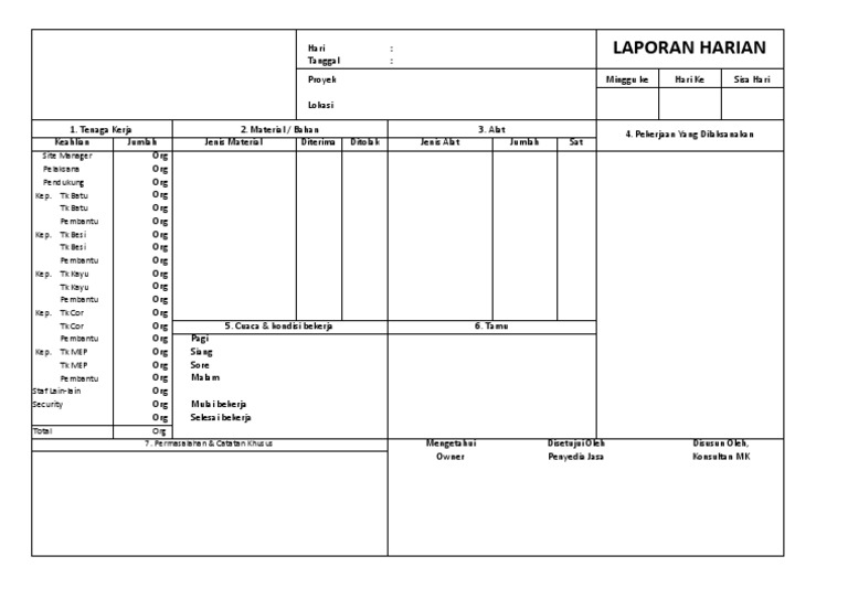 Form Laporan Harian Ista | PDF