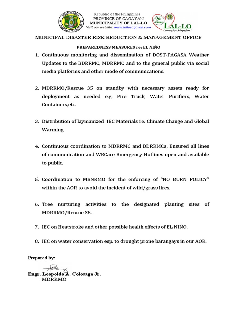 Preparedness Measures El Nino 2023 Pdf
