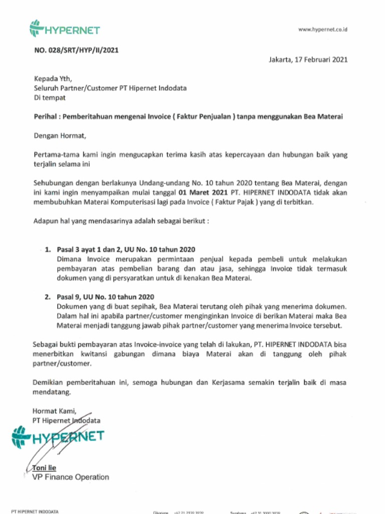 Surat Pemberitahuan Bea Meterai | PDF