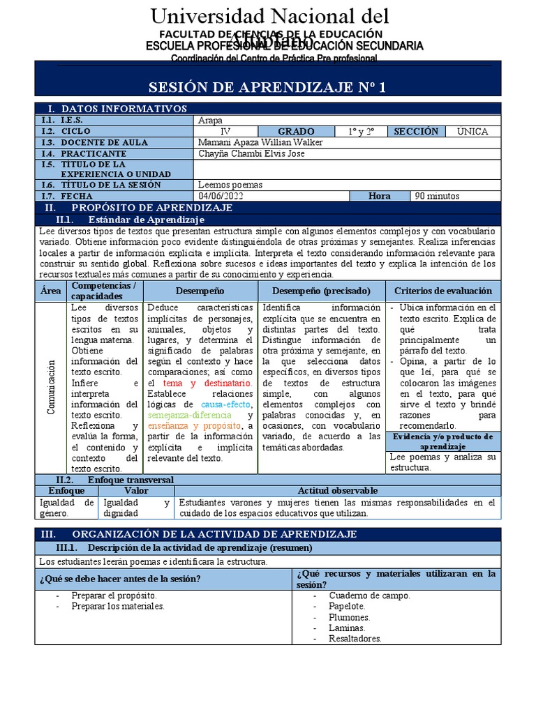 Modelo Sesión de Aprendizaje #27 | PDF | Aprendizaje | Información