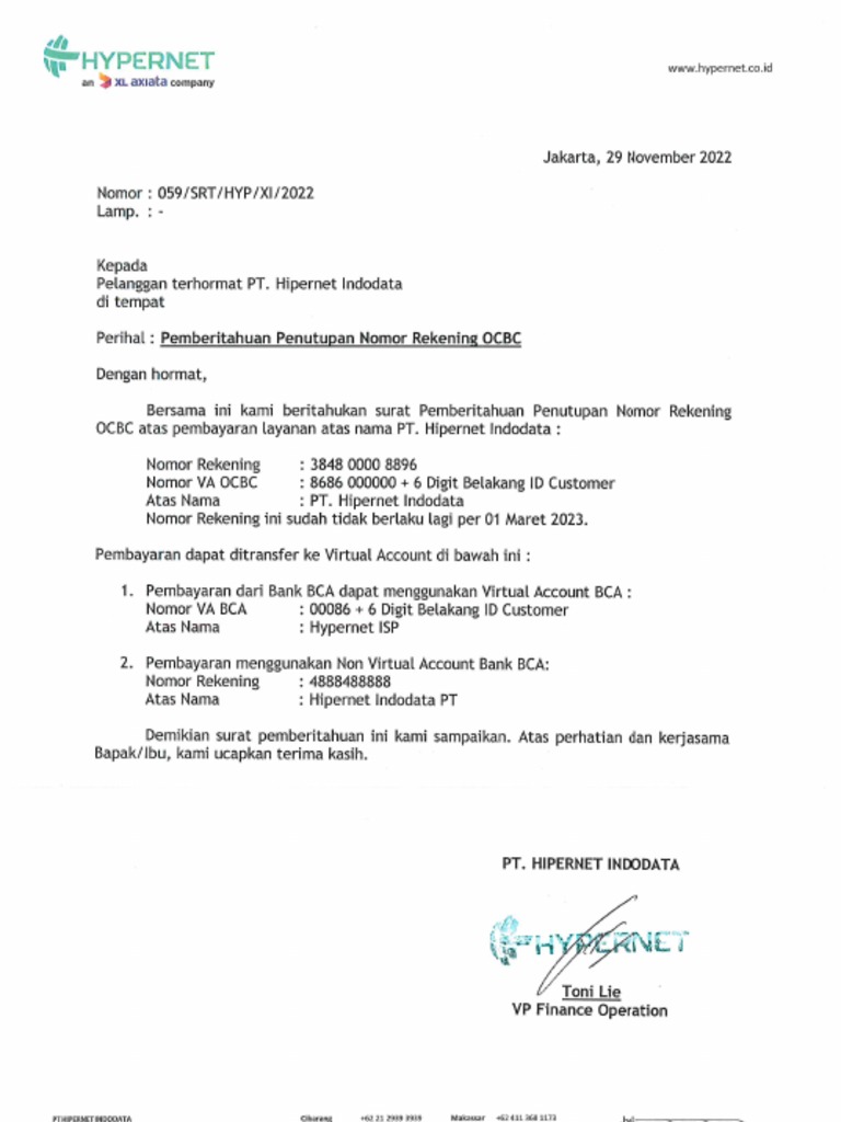 Surat_Pemberitahuan_Penutupan_Nomor_Rekening_OCBC | PDF