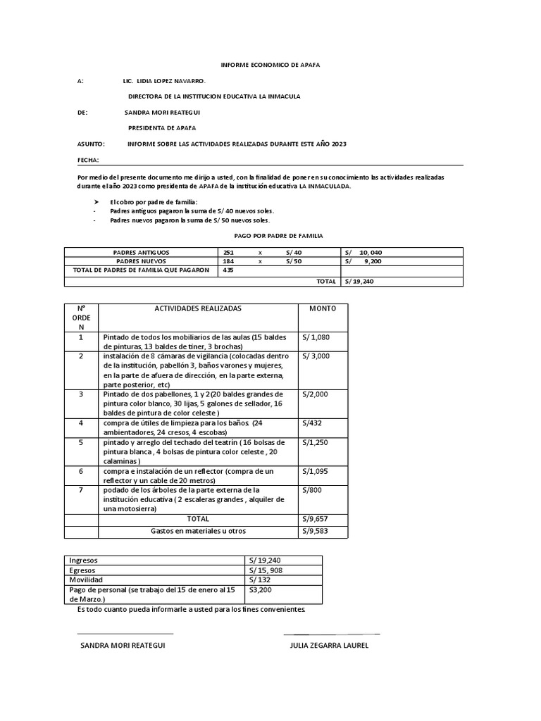 Informe Economico de Apafa 3 | PDF