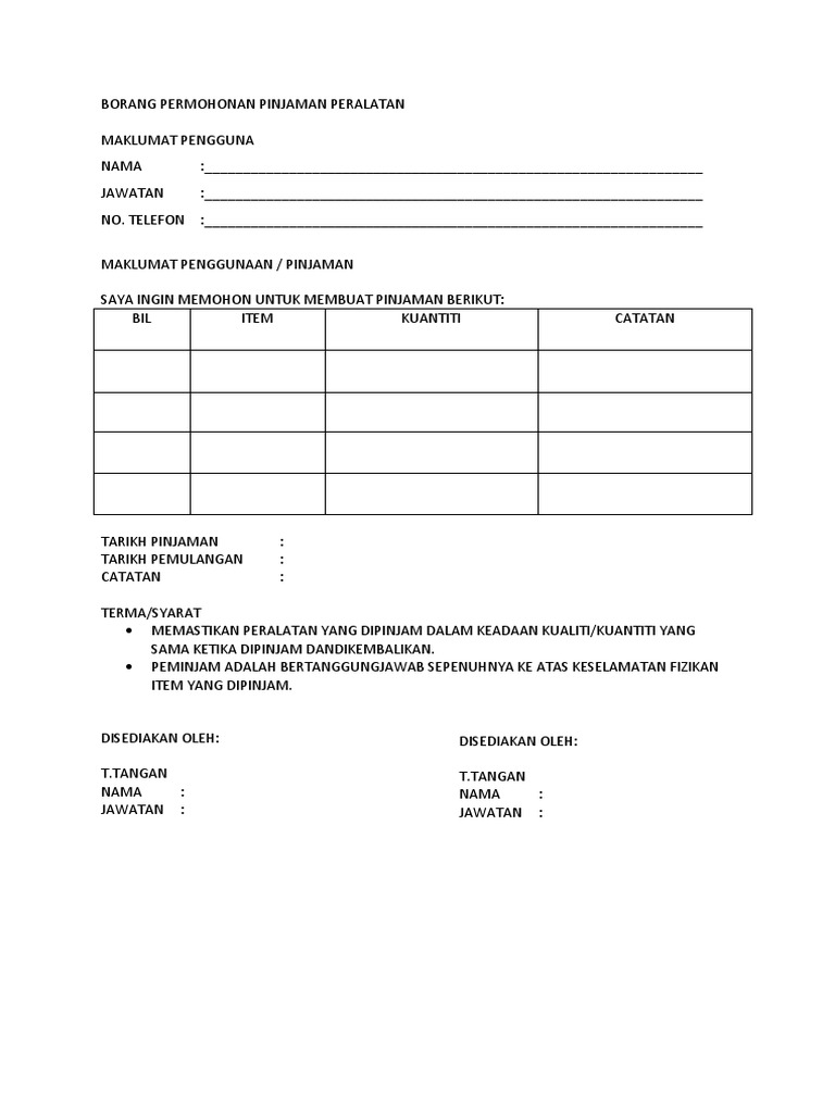 Borang Pinjam Barang | PDF