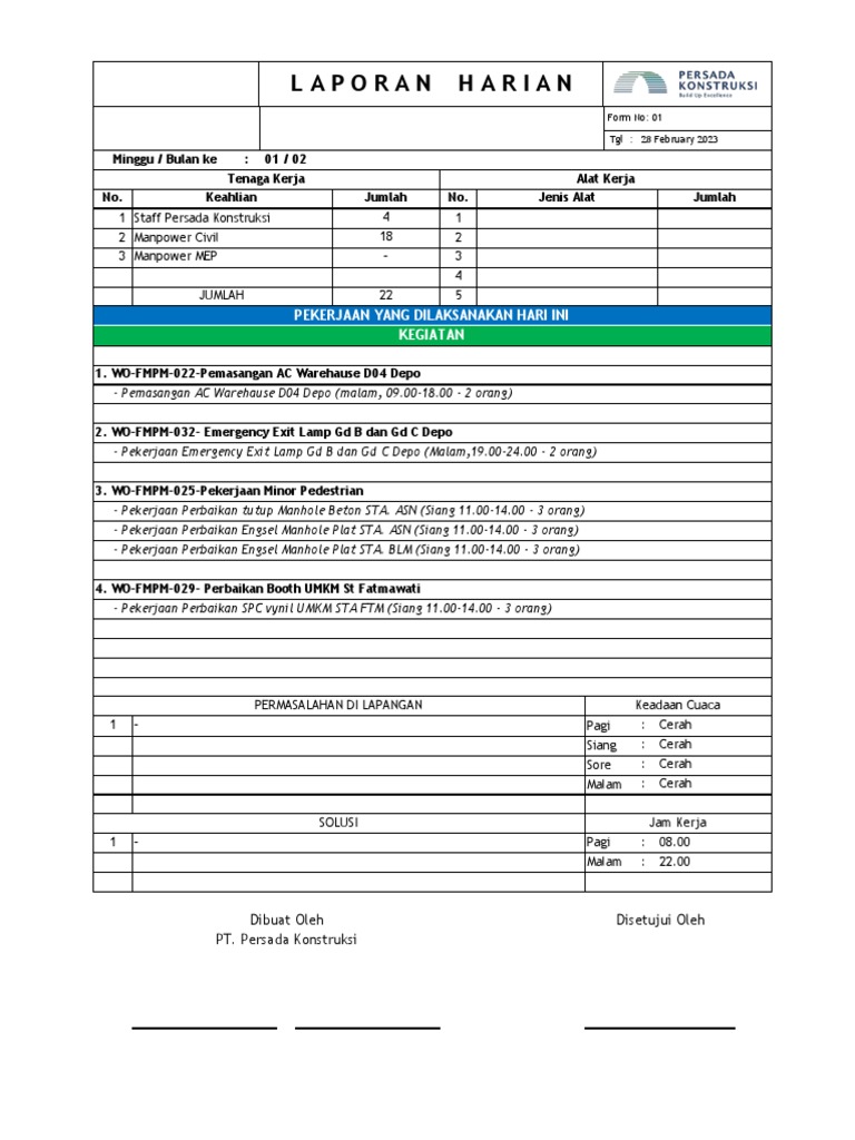 form lAPORAN HARIAN | PDF